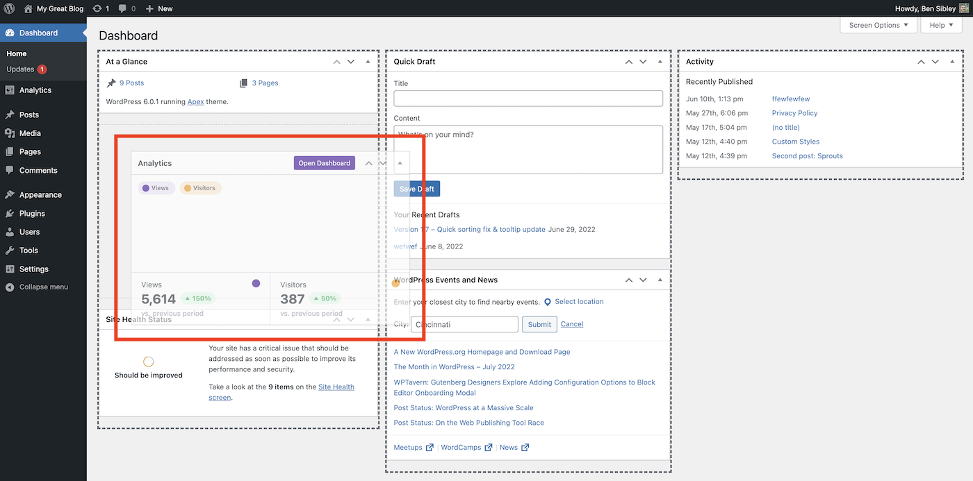 How to Reposition and Hide the Dashboard Widget
